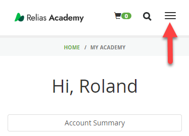 Relias Academy Account Navigation on a Mobile Device