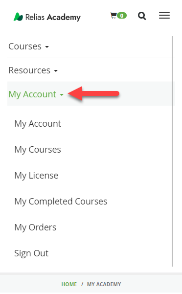 Relias Academy Account Navigation on a Mobile Device